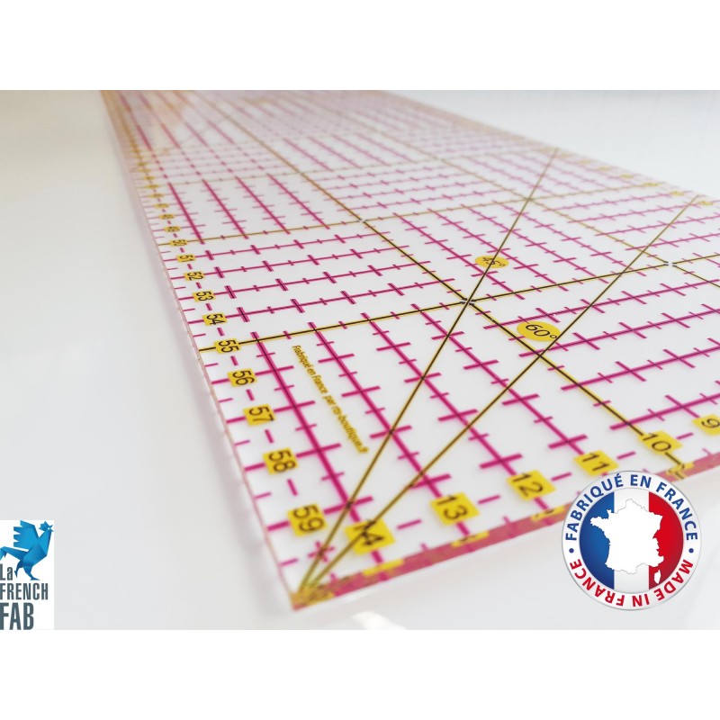Règle patchwork 60cm x 15cm Fabriqué en France encadrement couture